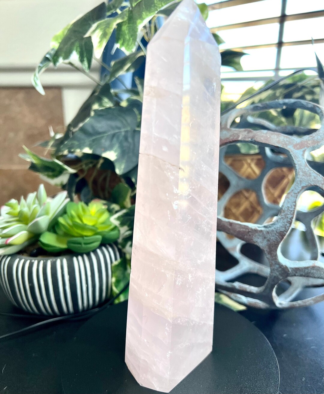 Rose Quartz Tower, Crystal Tower, Large Crystal Tower 8” H X 2.25” W ...
