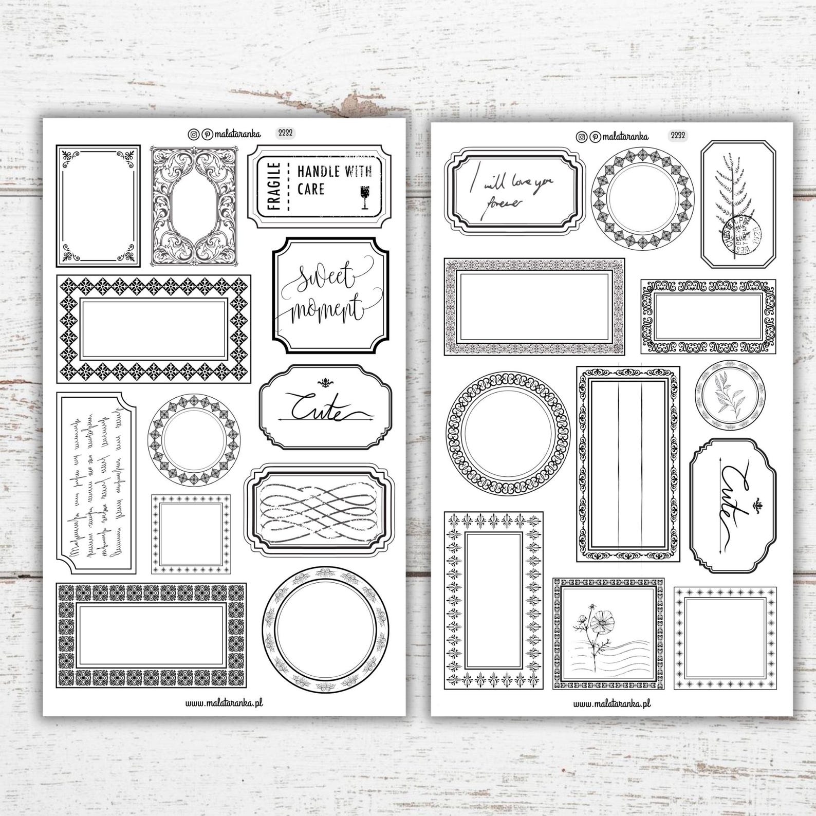 Two Sheets of Stickers | Vintage Frames | Journal Stickers | White ...