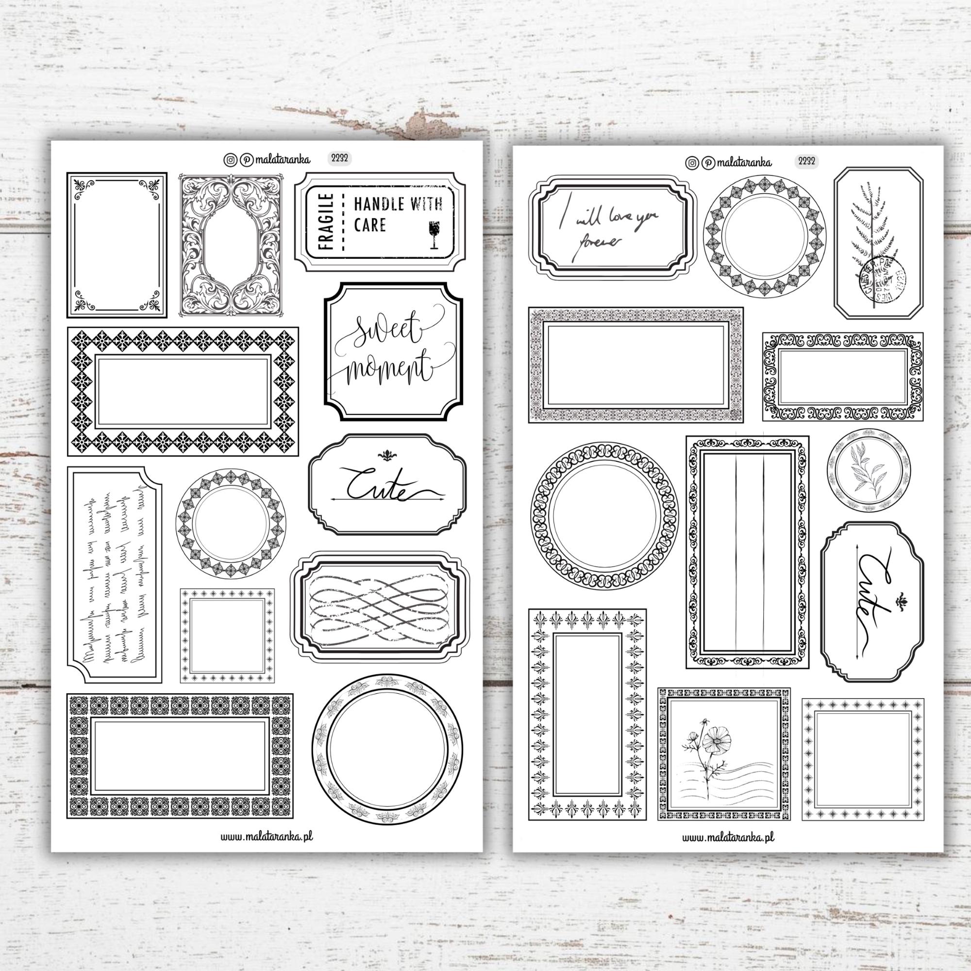 Two Sheets of Stickers | Vintage Frames | Journal Stickers | White ...
