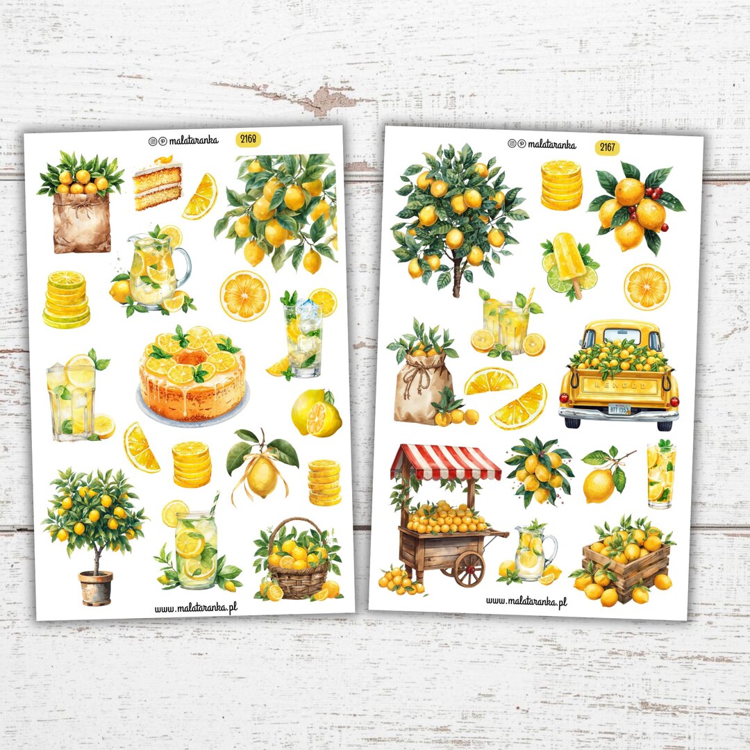 Sticker Sheet With Citrus Fruits – Lemon Lemonade Theme, Fruity Journal ...