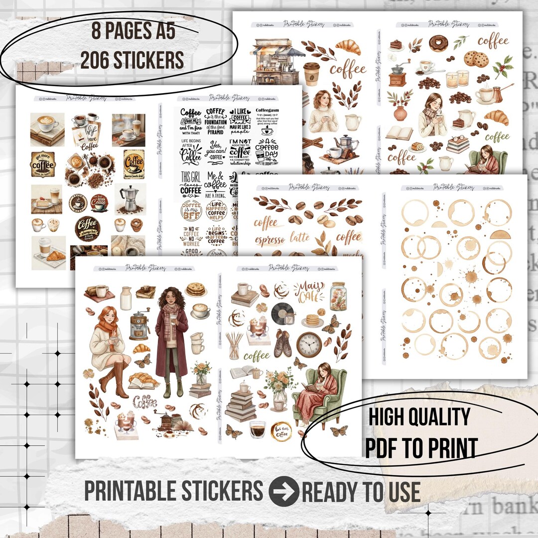 Coffee Lover Digital Sticker Pack – Mocha, Espresso, Cappuccino, Café ...