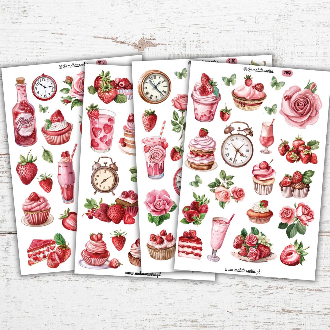 Sticker Sheet With Strawberries – Strawberry Sweets, Sweet Desserts ...
