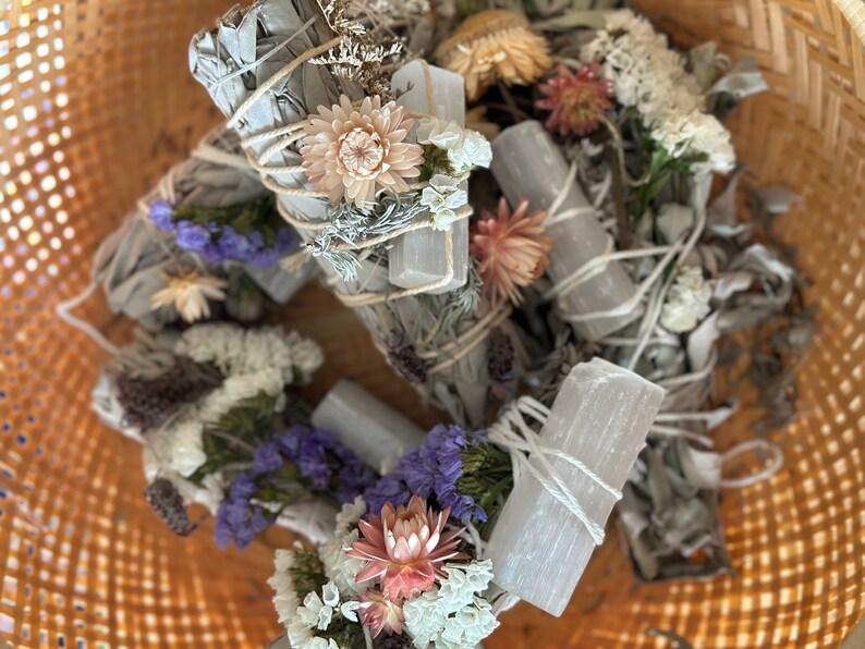 Sacred Sage Bundle With Tourmaline Wand and Dried Florals/metaphysical ...