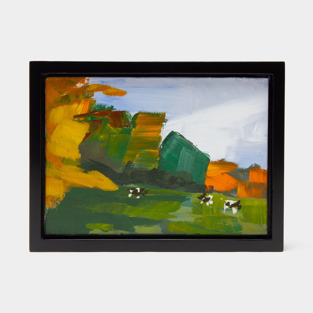 Modern Landscape Painting Cows Farm Barn Wall Art Original Painting - Etsy