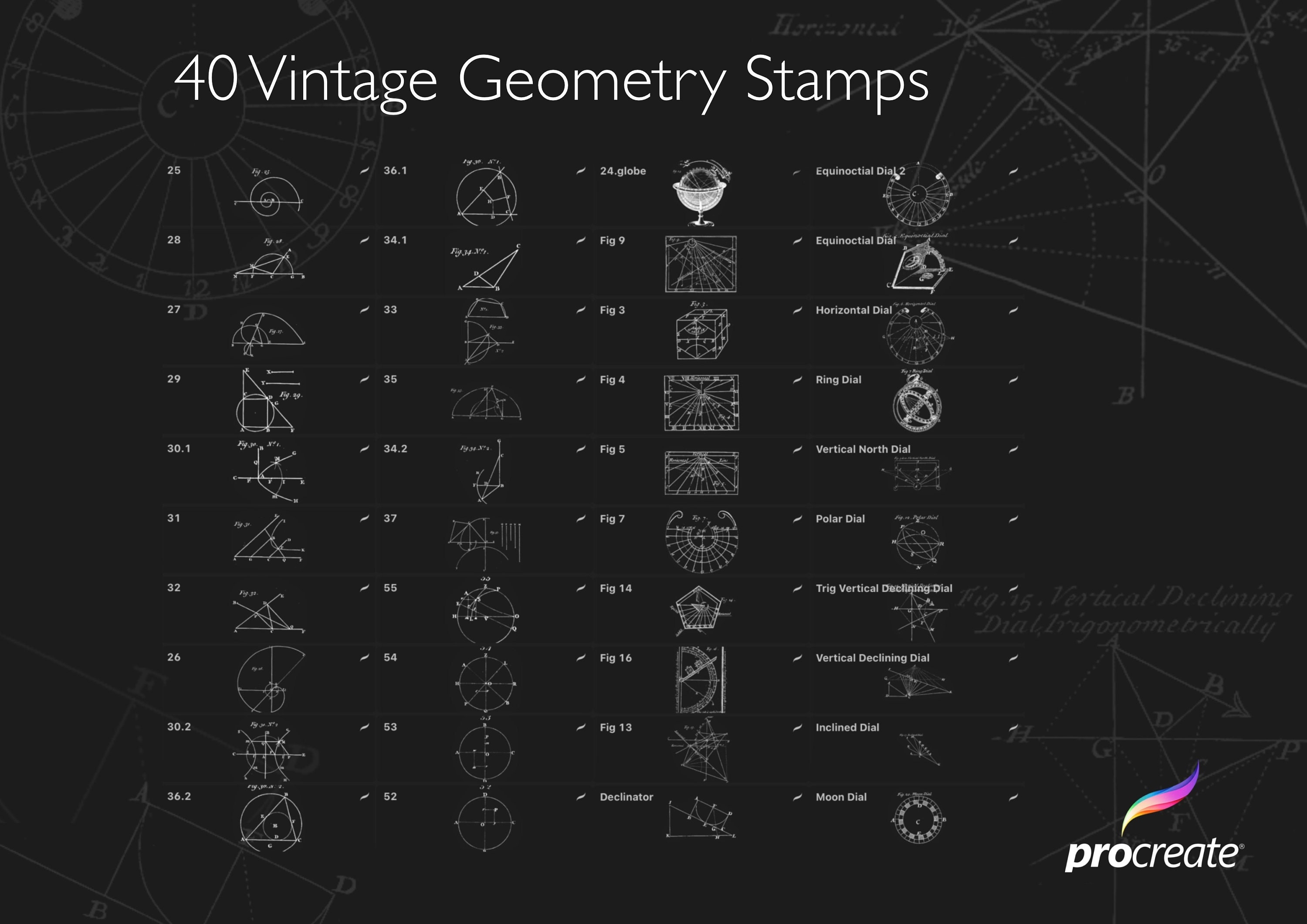 40 Vintage Geometry Stamps for Procreate | Tattoo Brushes (brushset) - Etsy