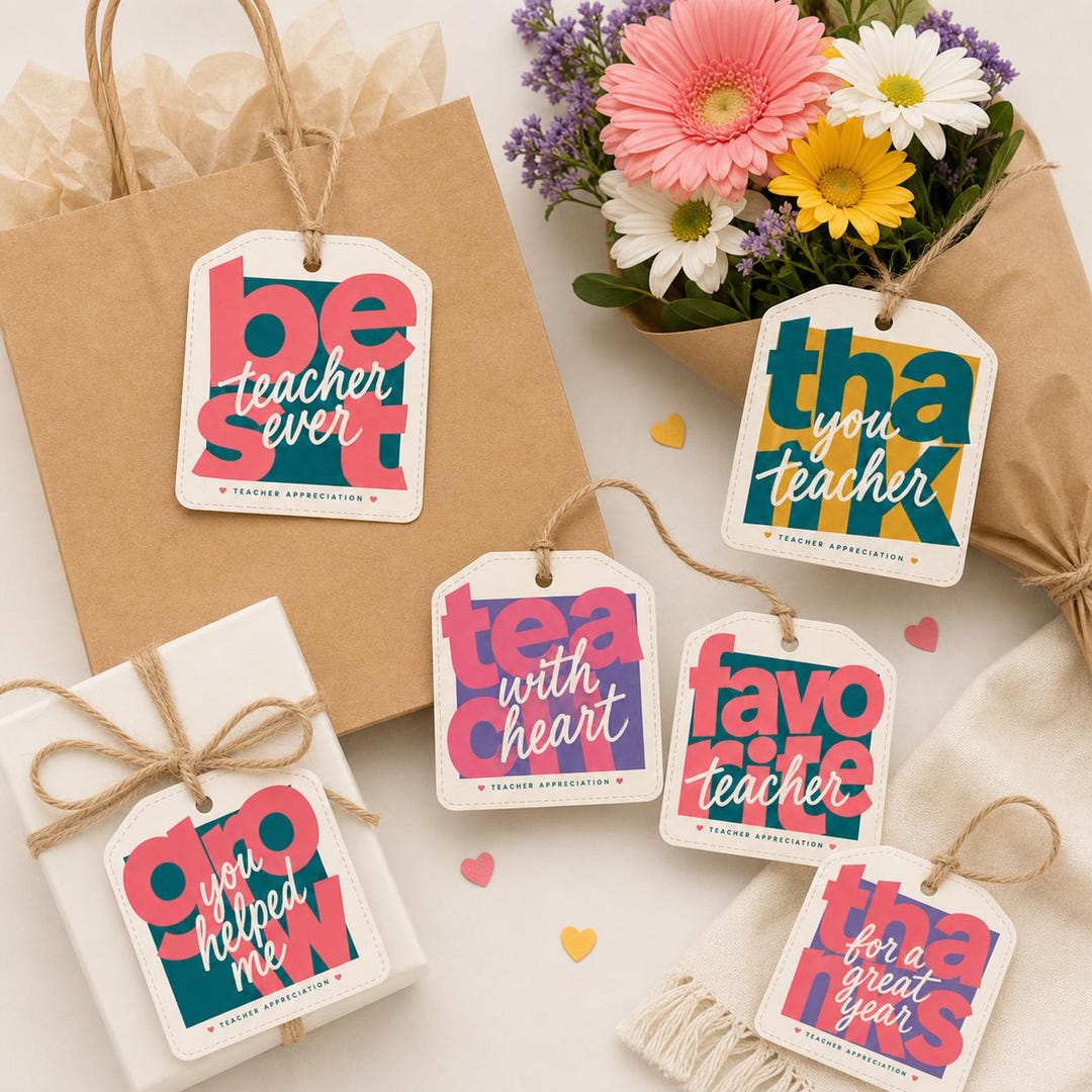 Teacher Appreciation Gift Tags Printable, Modern Thank You Teacher Tags ...