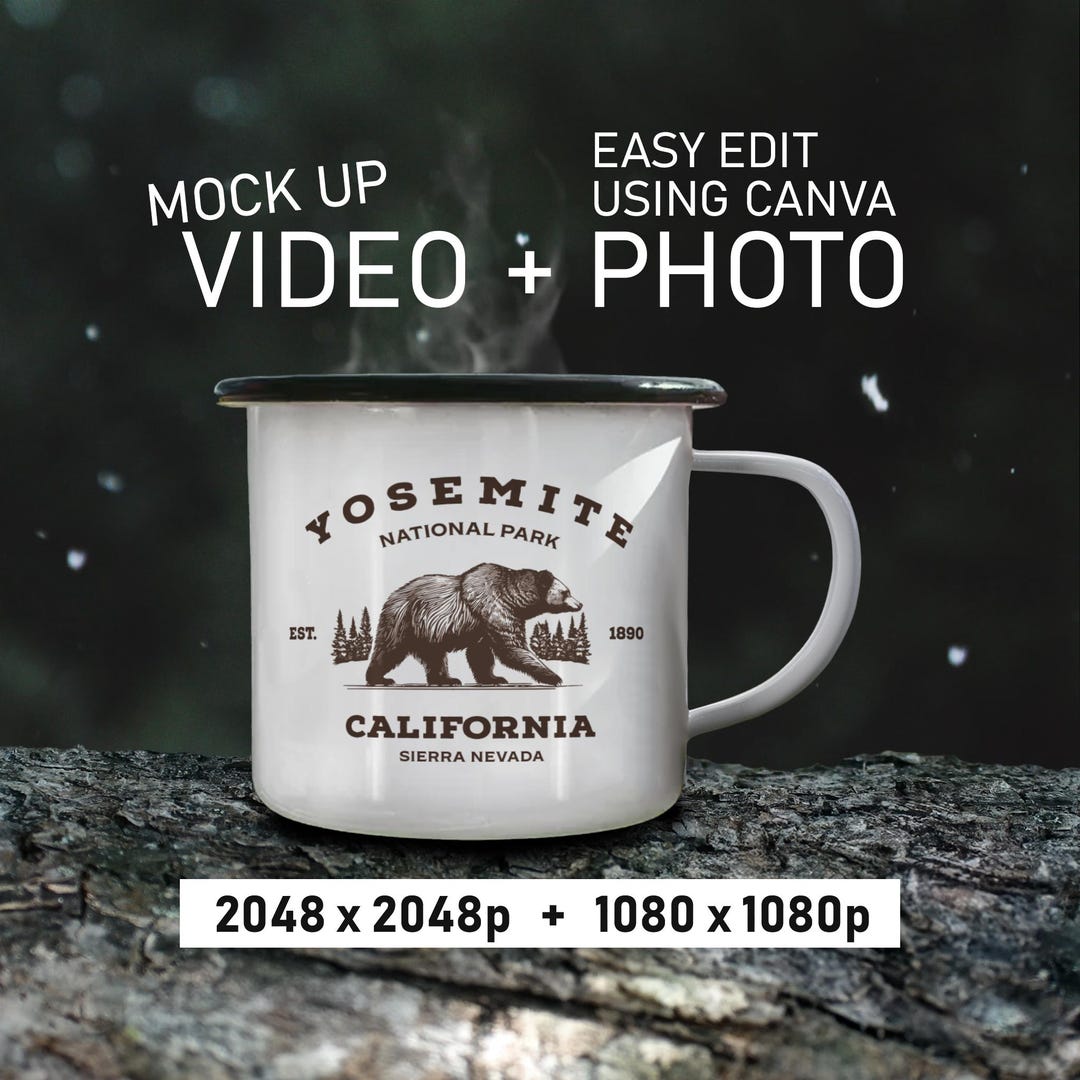 Mockup Video Mug Enamel Black Border Camping Cup Personalized Mug Video ...