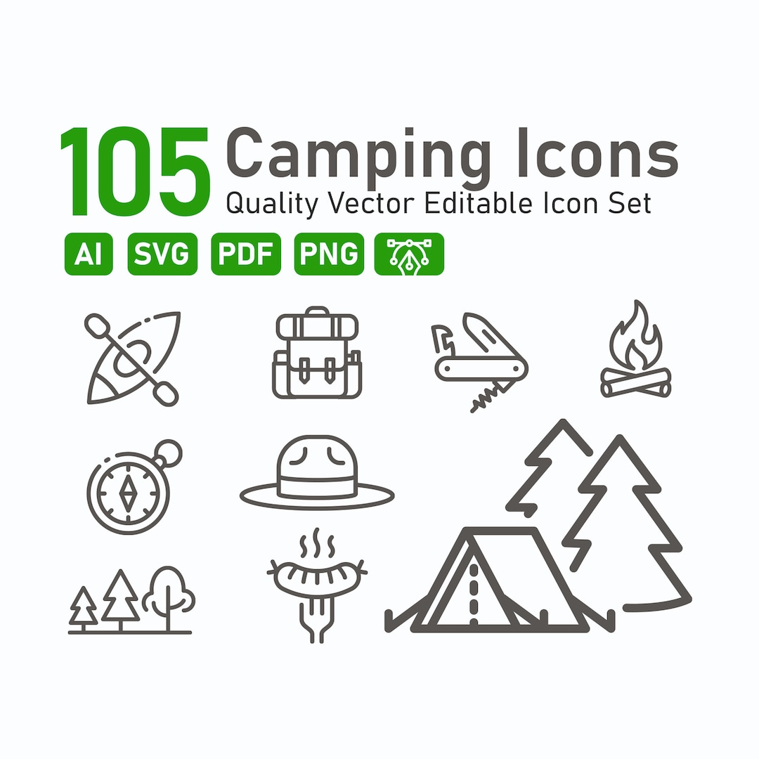 Camping Icon Pack Vector Icon Set SVG Icon Bundle PNG Icon Pack Outdoor ...