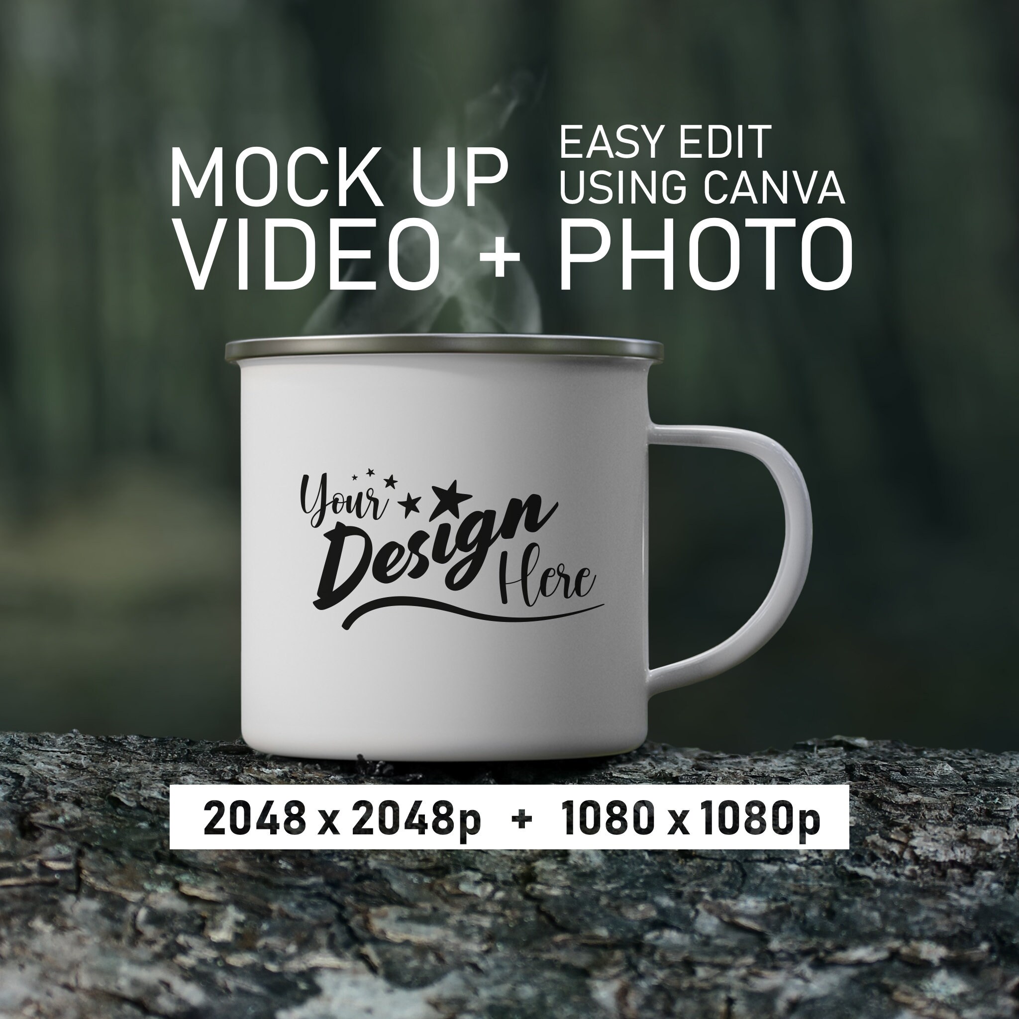 Mockup Video Mug Enamel Camping Cup Personalized Social Media Mug Video ...