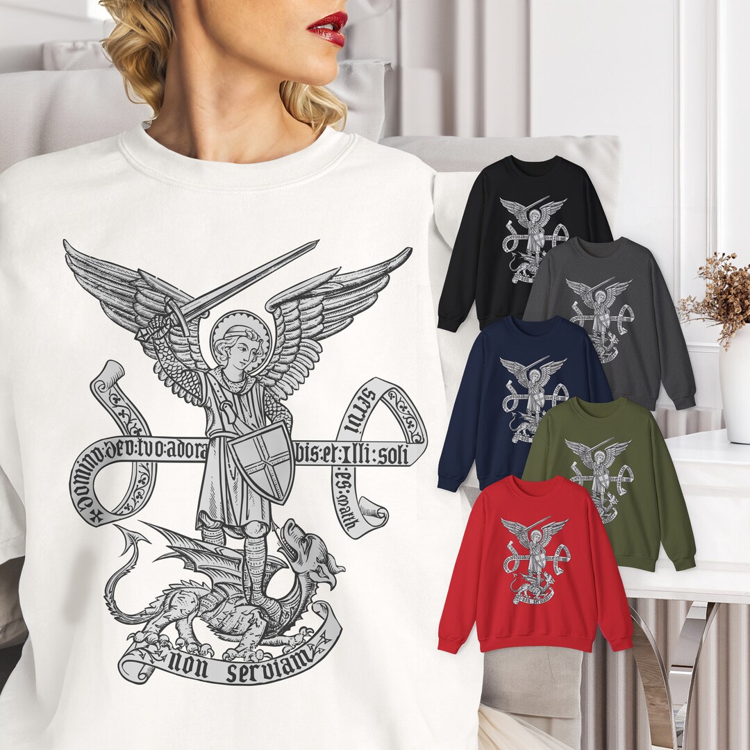St Michael Archangel Sweatshirt St Michael Dragon Crewneck Christian ...