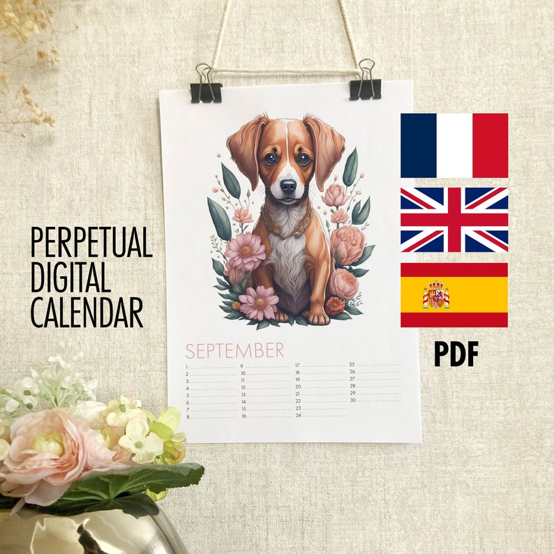 Perpetual Calendar for Birthdays With Cute Dogs A4 Format - Etsy