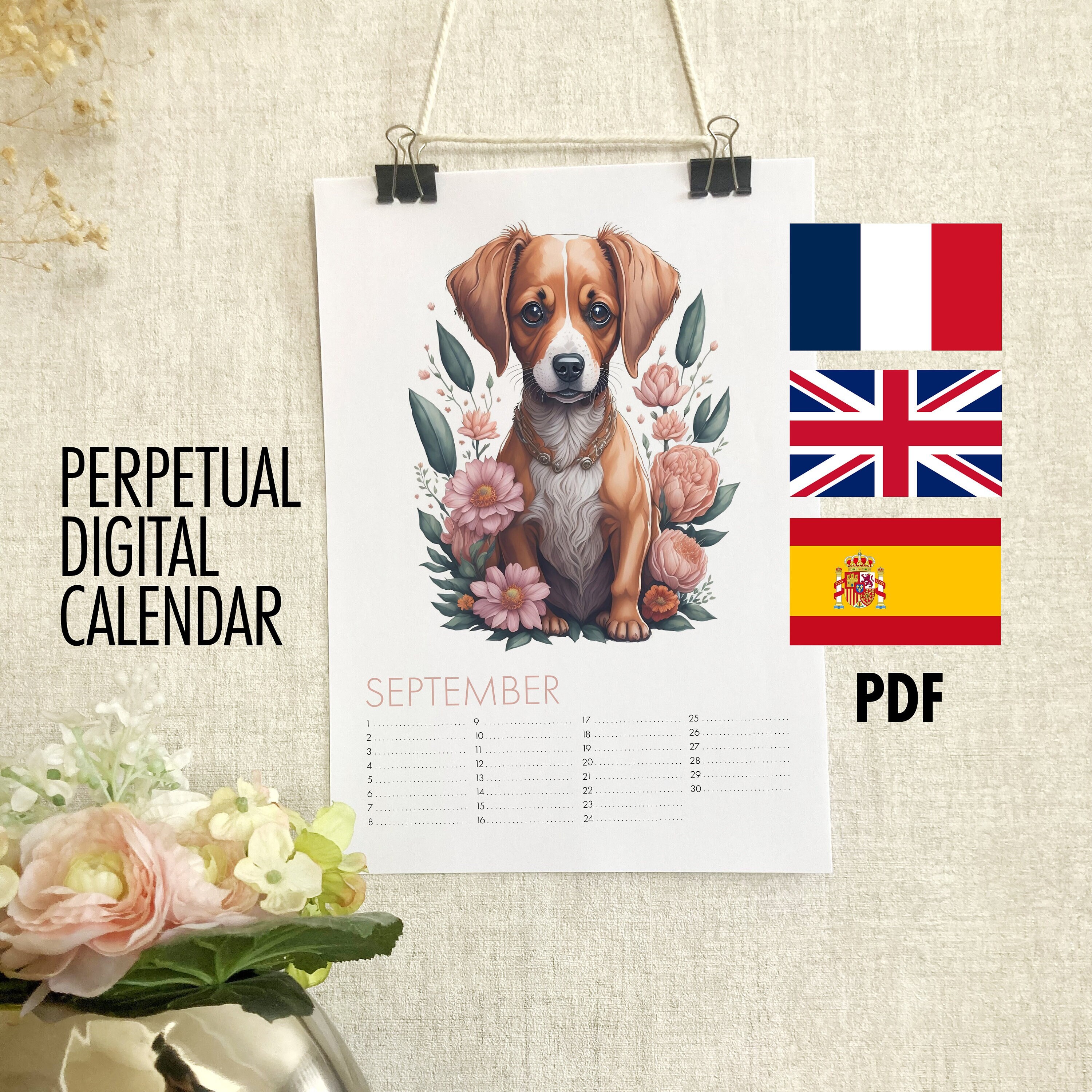 Perpetual Calendar for Birthdays With Cute Dogs, A4 Format Ready to ...