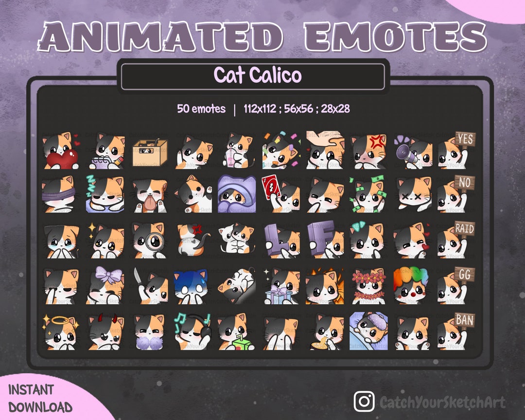 MEGA PACK ANIMATED Calico Cat Emotes L 50 Emotes L Animated & Static L ...