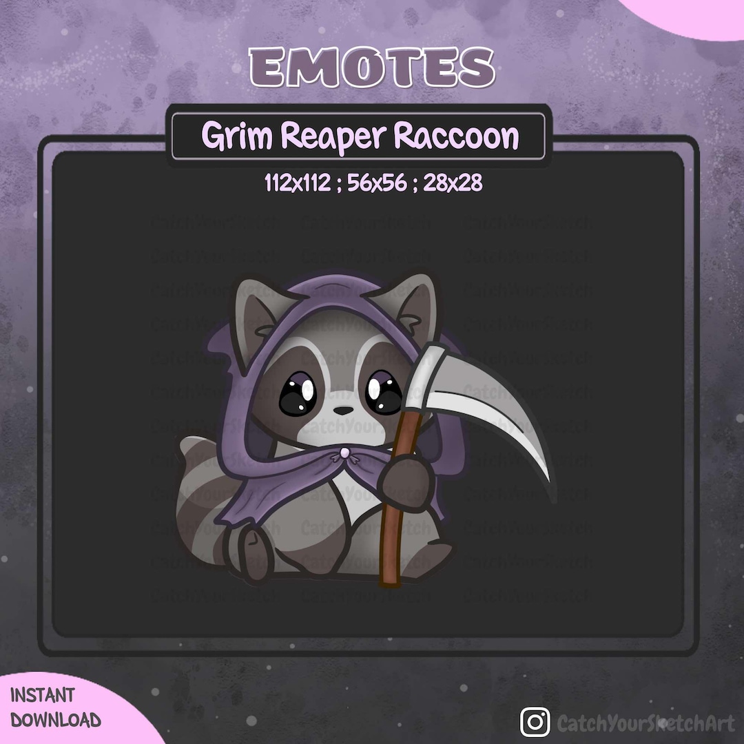 Raccoon Grim Reaper Emote - Halloween Chibi Animal for Twitch and ...