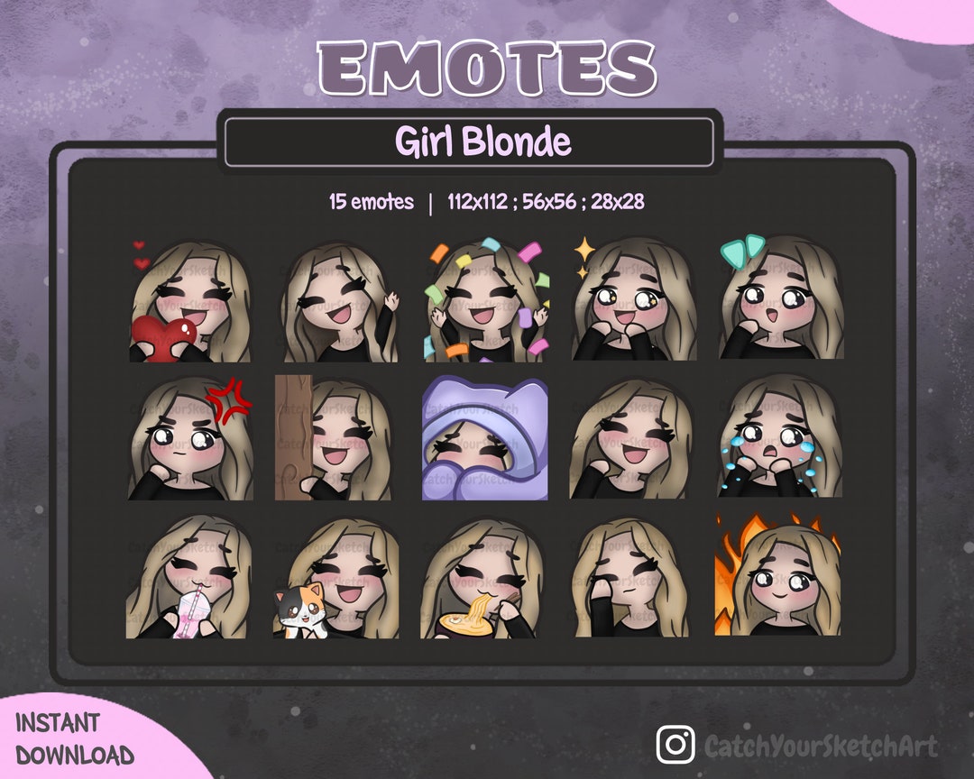 Girl Blonde Emotes L 15 Emotes L Twitch and Discord L Digital - Etsy