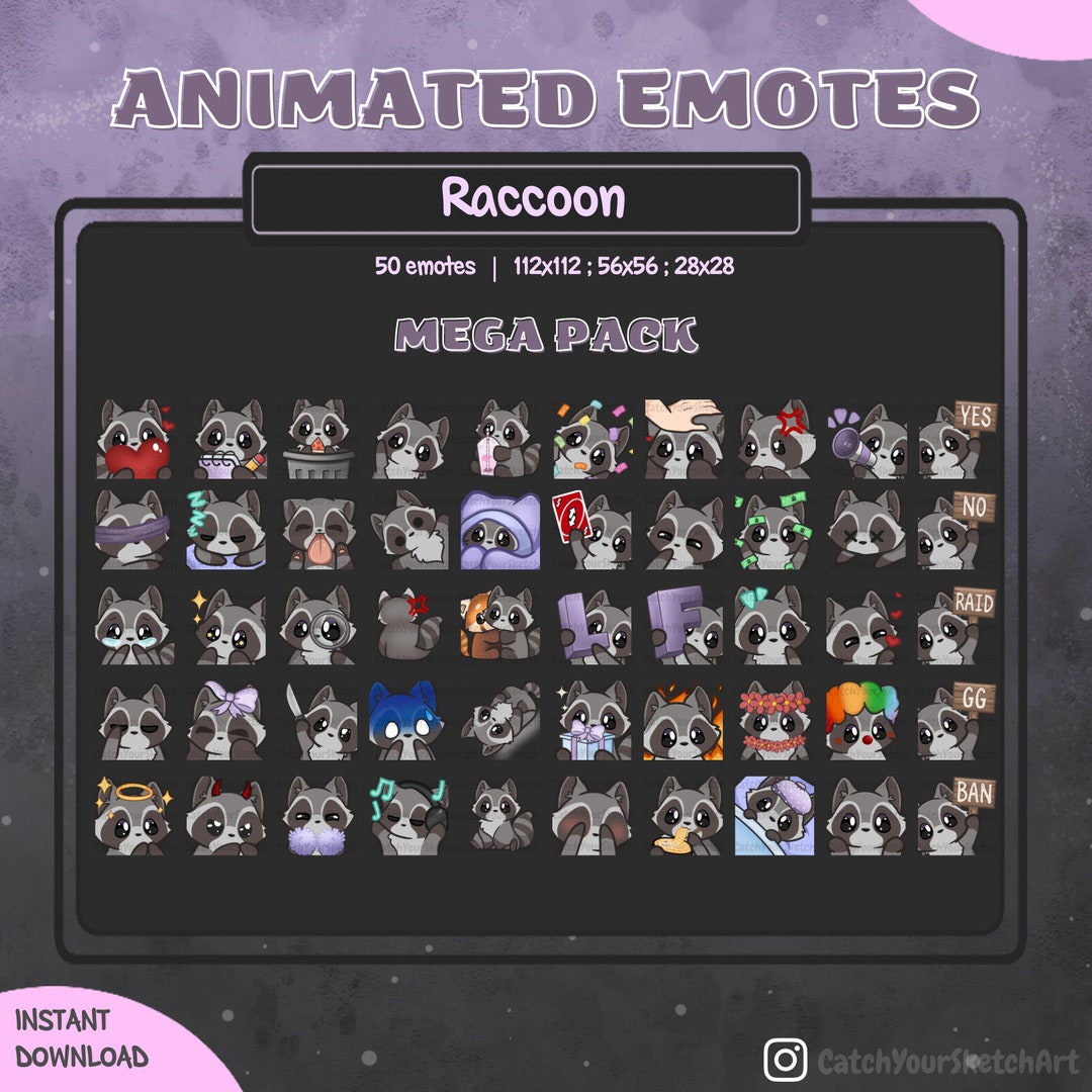 MEGA PACK ANIMATED Raccoon Emotes L 50 Emotes L Animated & Static L ...