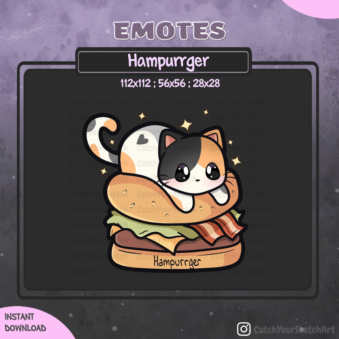 Cute Hampurrger Emote | Cat Calico Hamburger Food | for Twitch, Discord ...