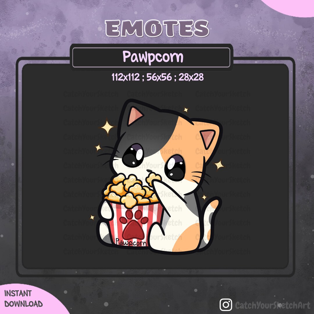 Cute Pawpcorn Emote | Cat Calico Popcorn Food | for Twitch, Discord and ...