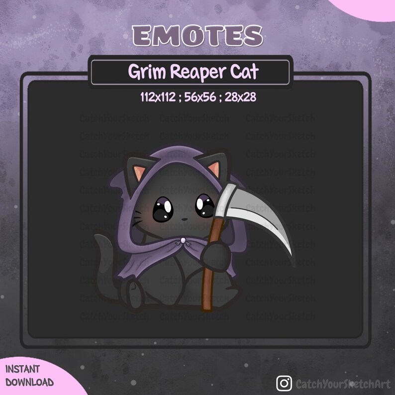 Black Cat Grim Reaper Emote - Halloween Chibi Animal for Twitch and ...