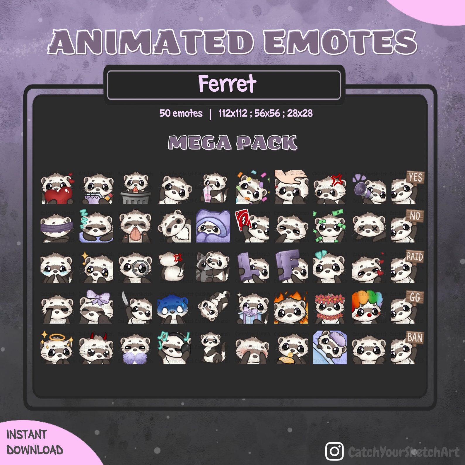 ANIMATED 50 Ferret Emote Pack - MEGA Pack Chibi Animal for Twitch and ...