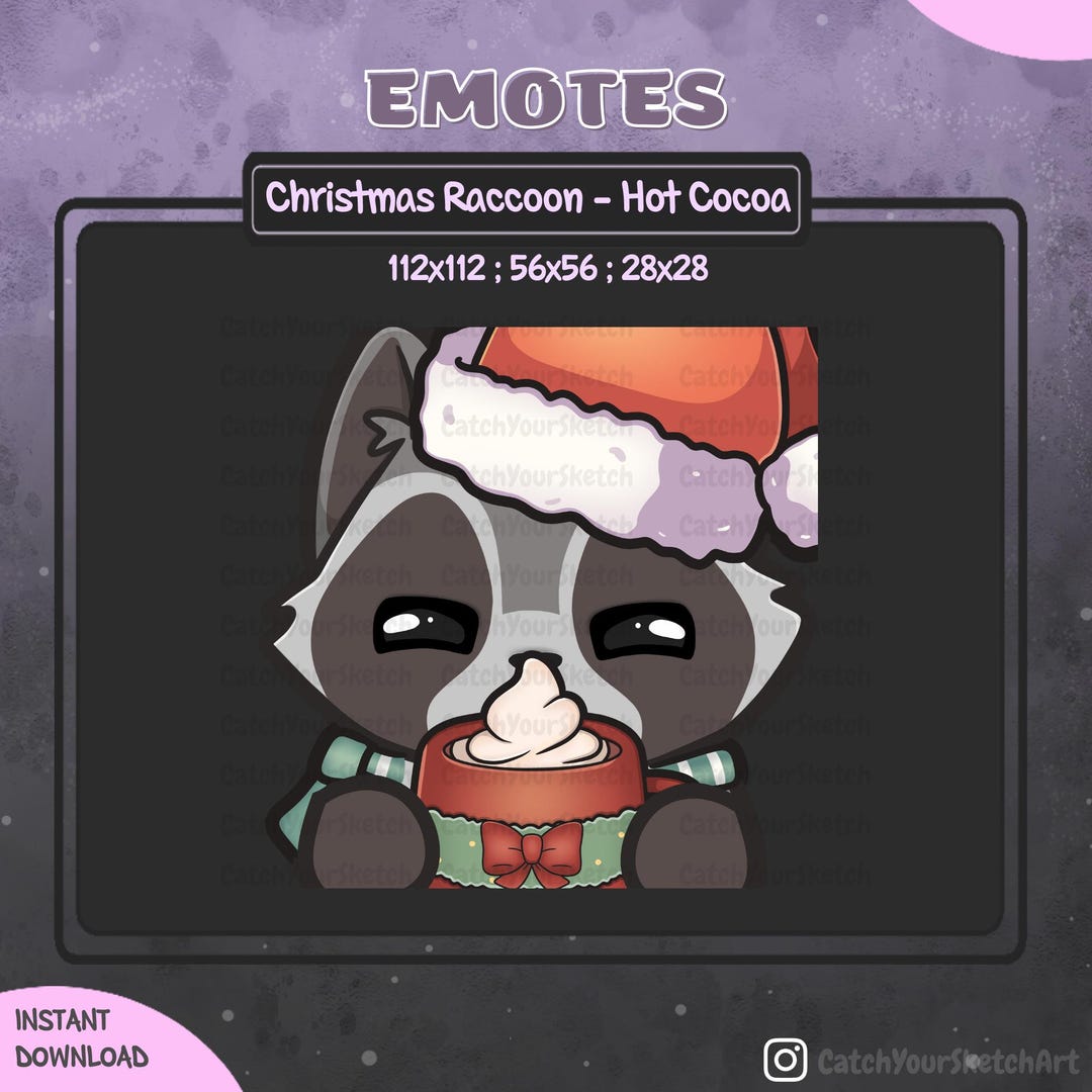 Raccoon Hot Chocolate Cocoa Emote – Christmas Chibi Animal for Twitch ...