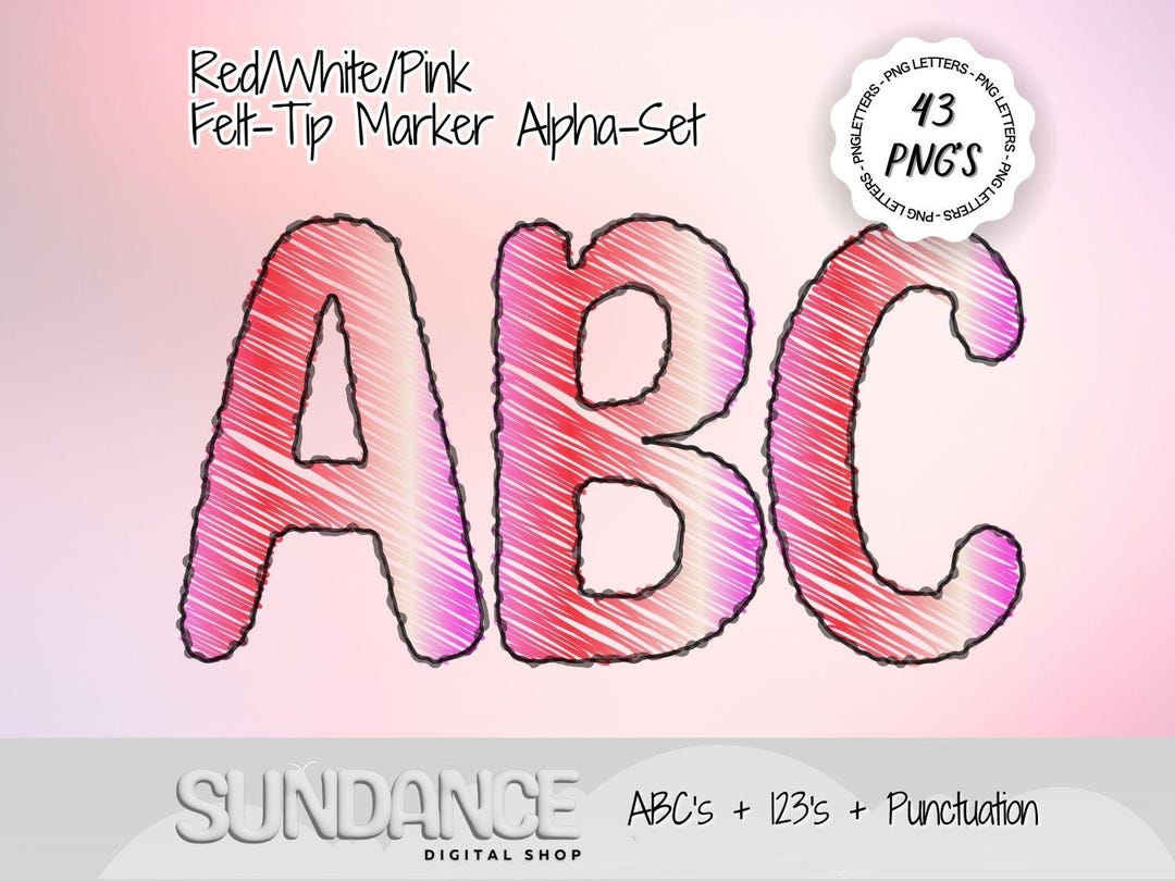 Felt Tip Marker PNG Sticker Letters Digitally Downloadable PNG Alphabet ...