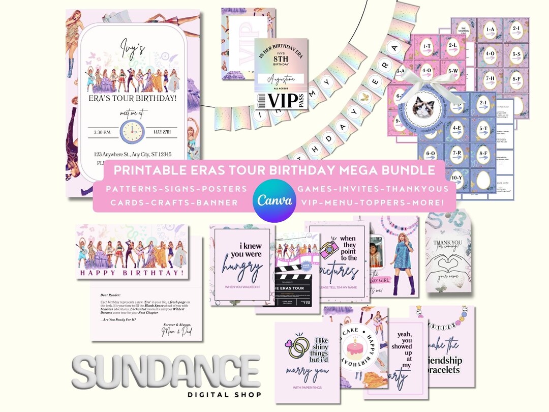 Eras Tour Birthday Party Decor Bundle Canva Template Birthday Eras Tour ...