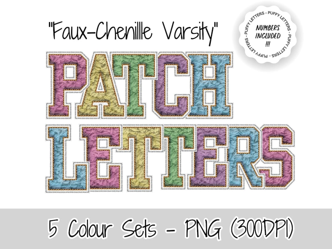 Chenille Letters PNG Faux Embroidery Patch PNG Font Bundle Digital ...