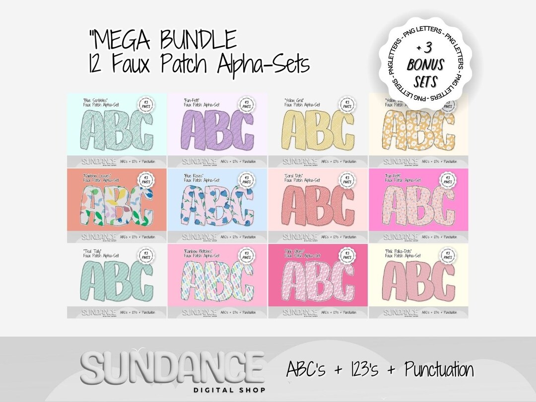 Bundle PNG Faux Appliqué Patch Letters Digitally Downloadable PNG ...