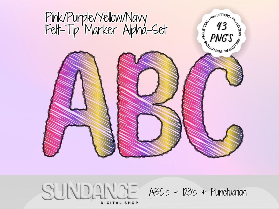 Felt Tip Marker PNG Sticker Letters Digitally Downloadable PNG Alphabet ...