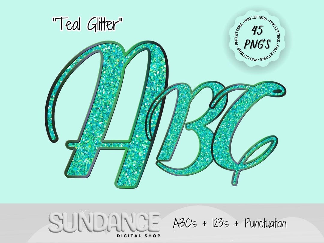 Teal Glitter PNG Letters Digitally Downloadable PNG Alphabet Font ...