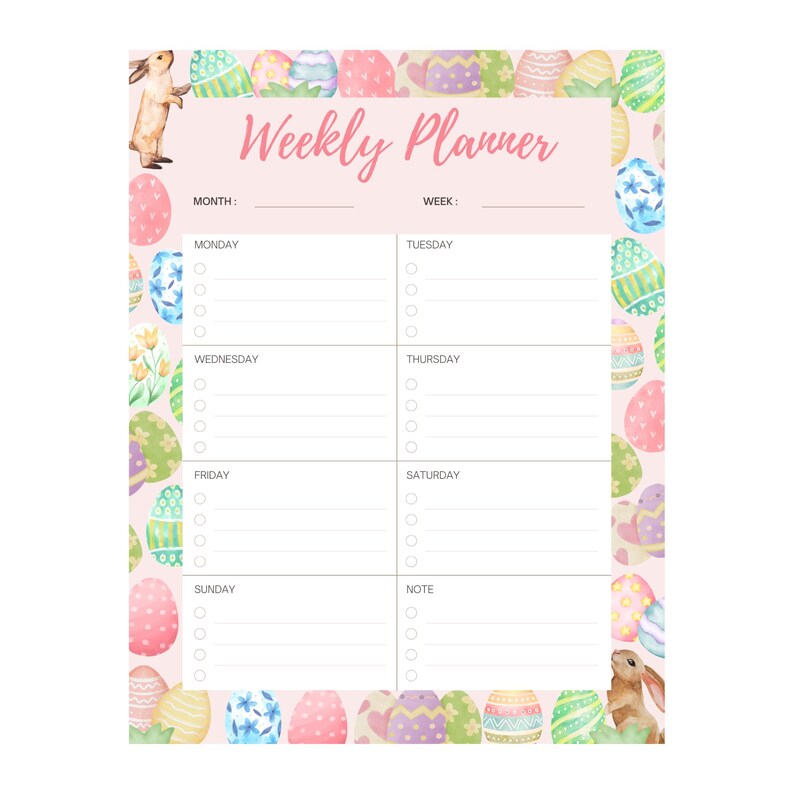 Easter Digital Weekly Planner | Printable Planner | Easter Egg & Bunny ...