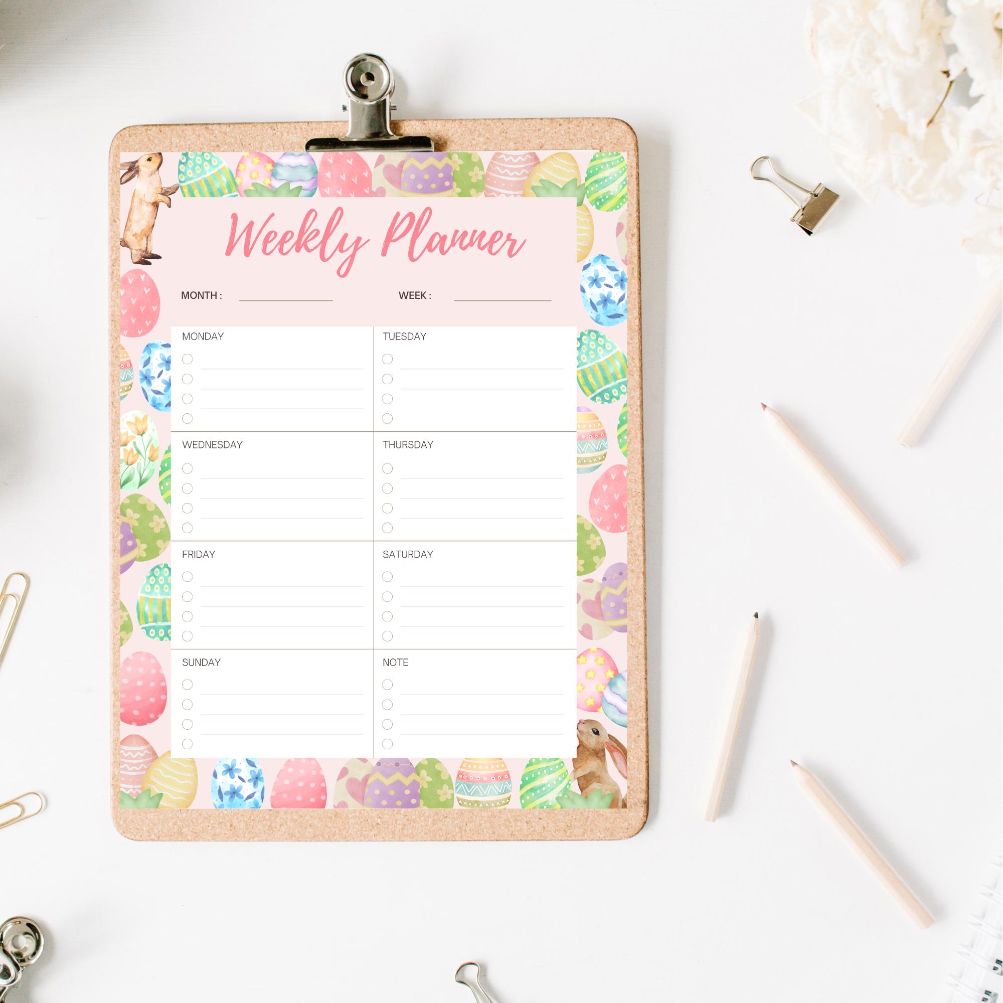 Easter Digital Weekly Planner | Printable Planner | Easter Egg & Bunny ...