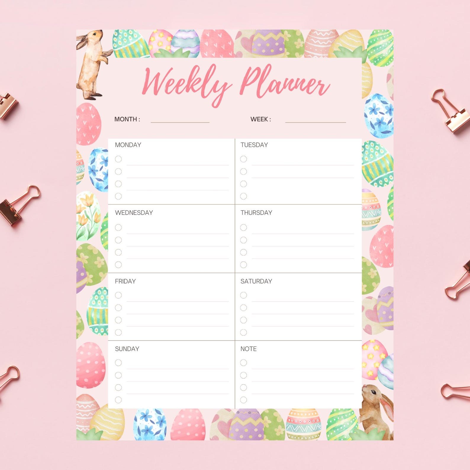Easter Digital Weekly Planner | Printable Planner | Easter Egg & Bunny ...