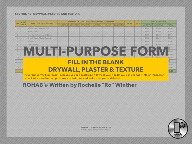 Drywall Plaster & Texture Construction Form Fill in the - Etsy