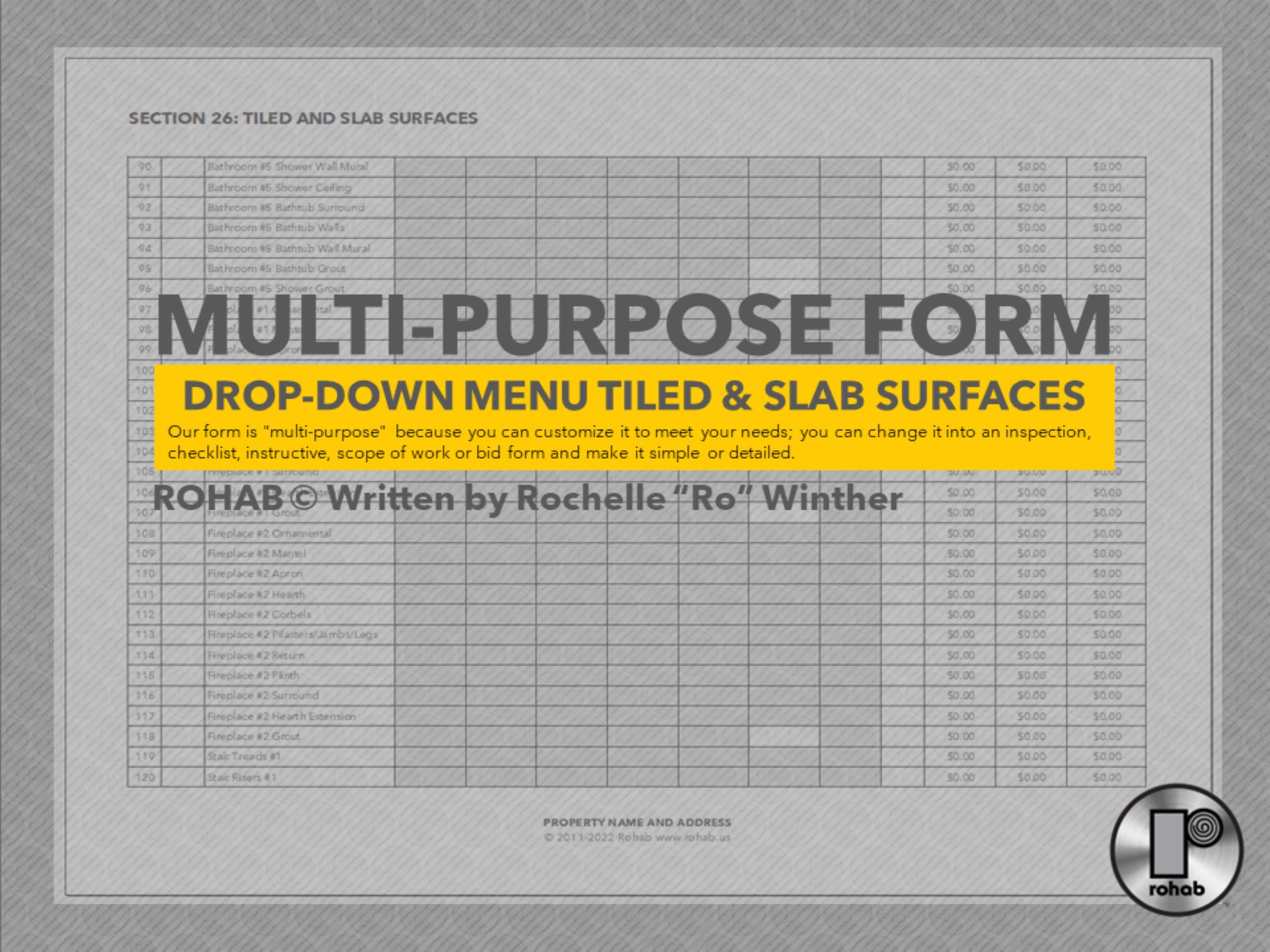 Tiled & Slab Surfaces Construction Form Template With Drop-down Menu - Etsy