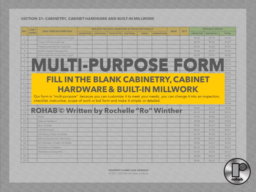 Cabinetry, Cabinet Hardware & Built-in Millwork Construction Form ...