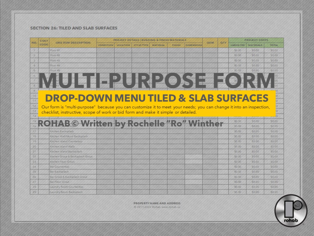 Tiled & Slab Surfaces Construction Form Template With Drop-down Menu - Etsy