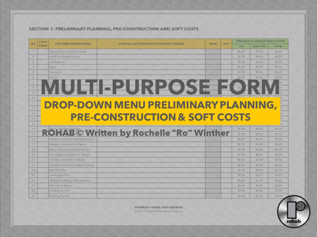 Preliminary Planning, Pre-construction & Soft Costs Construction Form ...