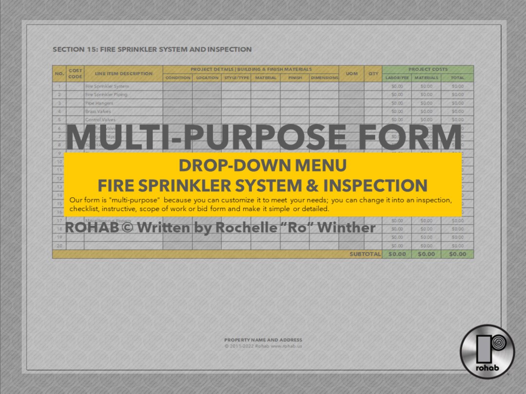 Fire Sprinkler System & Inspection Construction Form Template With Drop ...