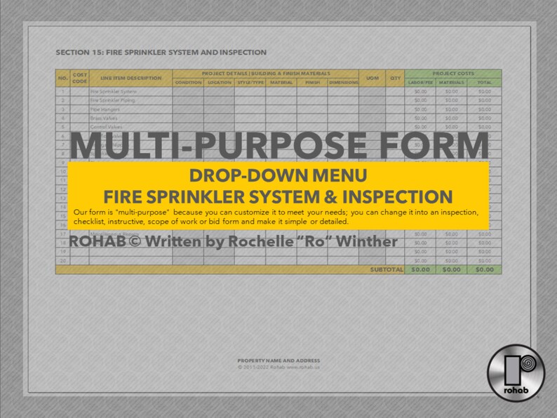 Fire Sprinkler System & Inspection Construction Form Template With Drop ...