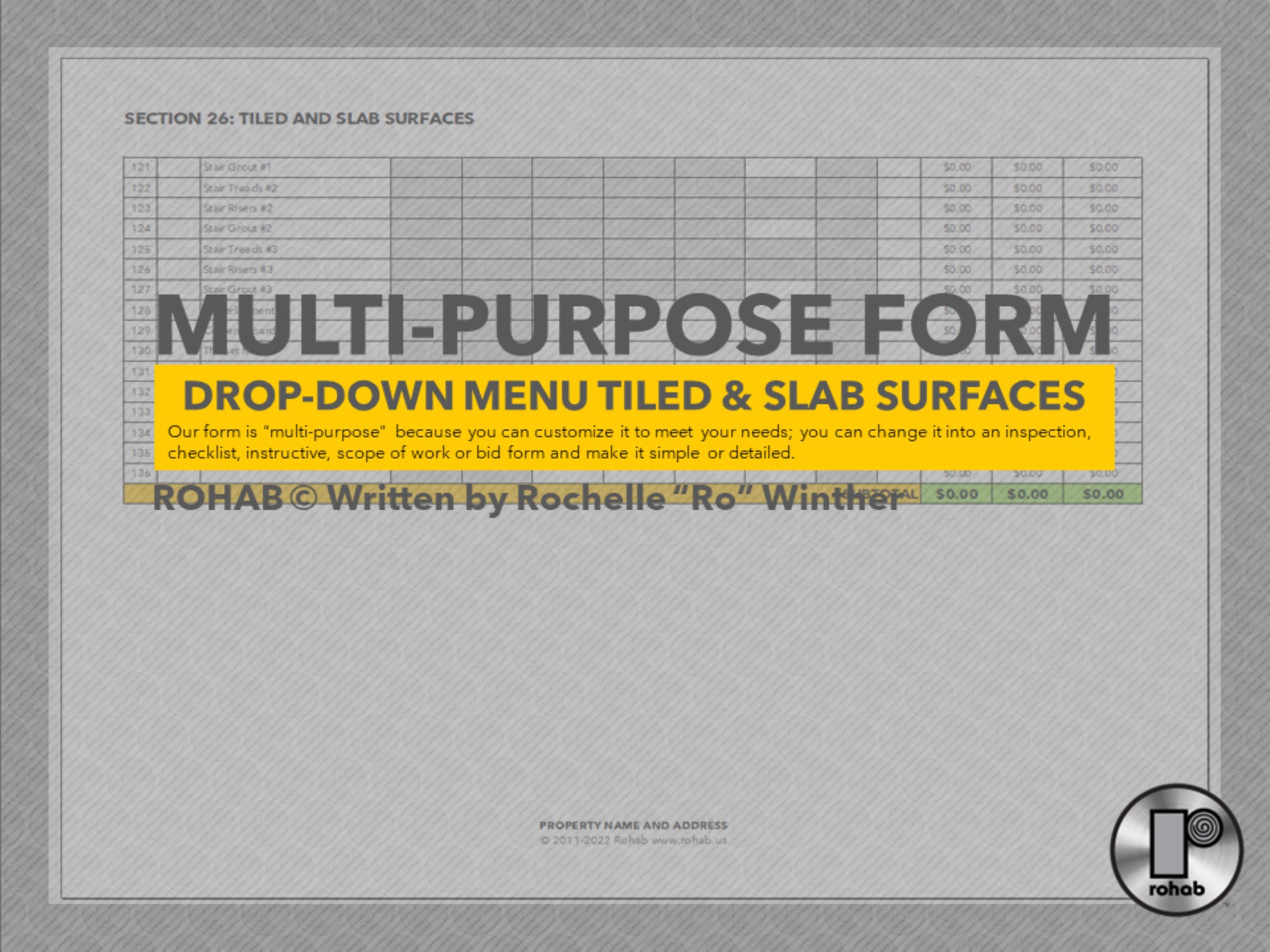 Tiled & Slab Surfaces Construction Form Template With Drop-down Menu - Etsy
