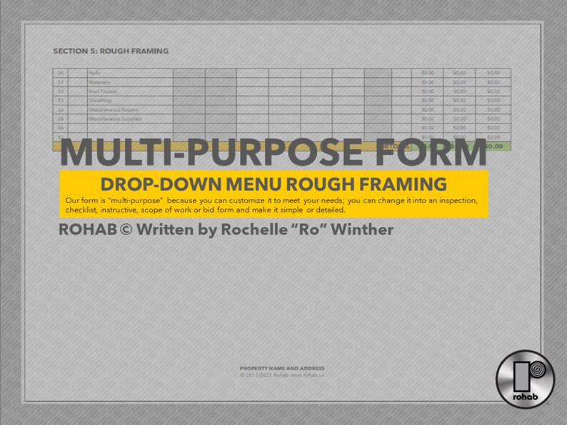 Rough Framing Construction Form Template With Drop-down Menu - Etsy