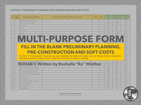 Preliminary Planning Pre-construction & Soft Costs - Etsy