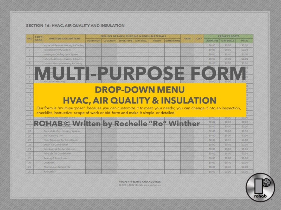 HVAC, Air Quality & Insulation Construction Form Template With Drop ...