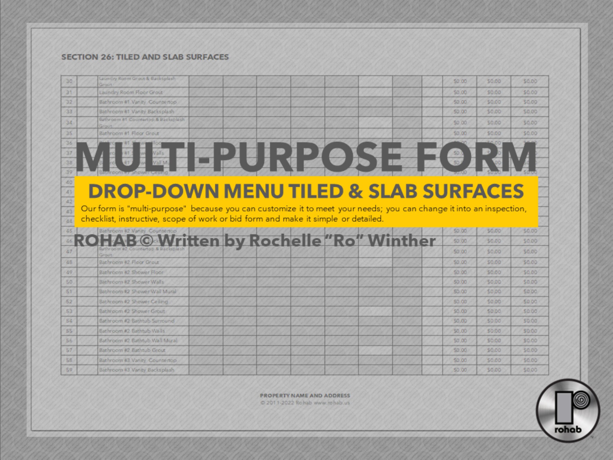 Tiled & Slab Surfaces Construction Form Template With Drop-down Menu - Etsy