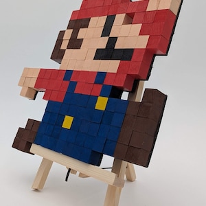 Retro Jumping Mario 8-bit Wooden Pixel Art - Etsy