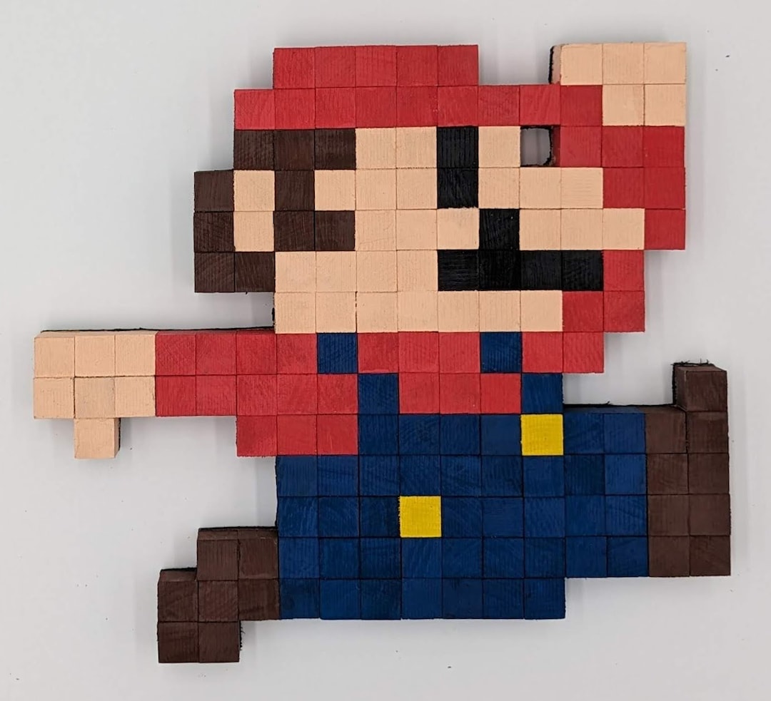 Retro Jumping Mario 8-bit Wooden Pixel Art - Etsy