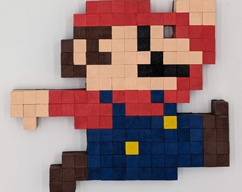 Mario 8-bit Wooden Pixel Art - Etsy