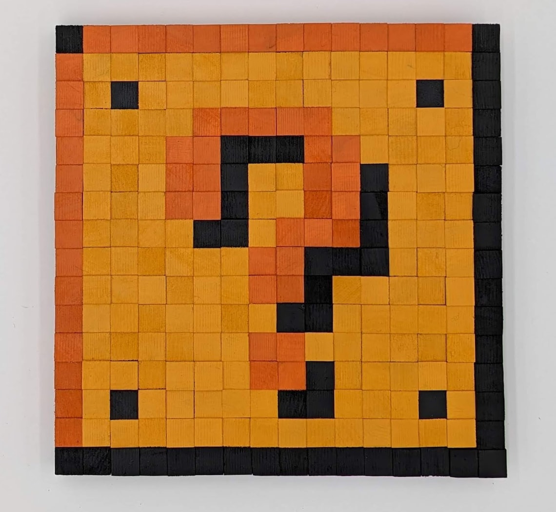 Super Mario Mystery Block 8-bit Wooden Pixel Art - Etsy